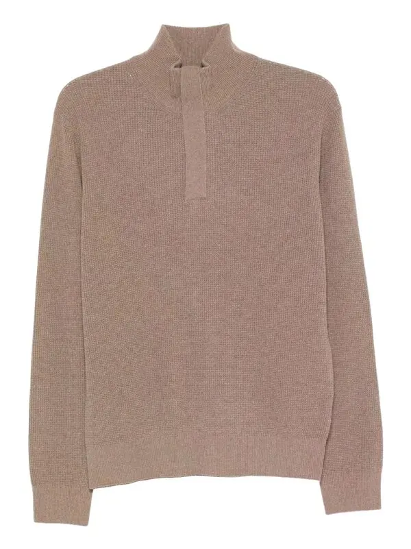 Canali High-neck Half-zip Sweater - Neutrals