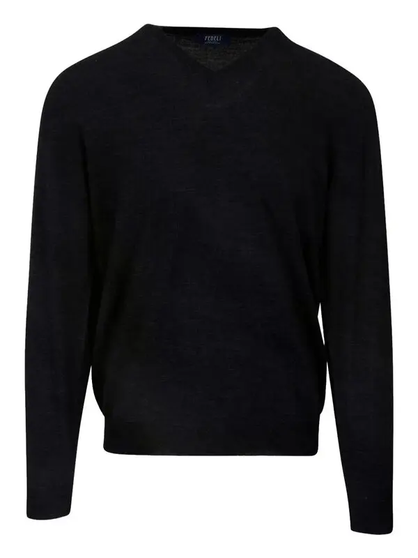 Fedeli V-neck Wool Sweater - Black