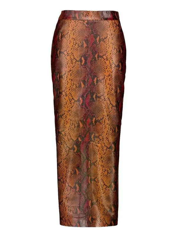 PAULA Snake-effect Pencil Skirt - Brown
