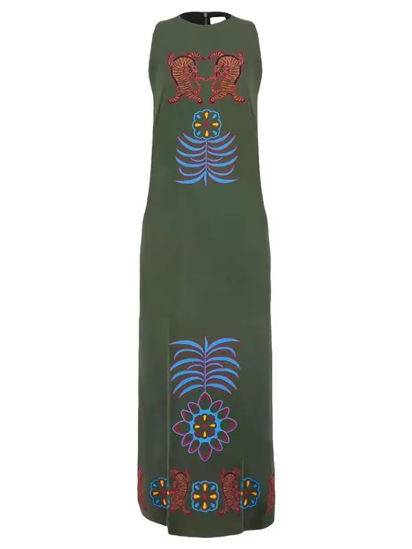 PAULA Floral-embroidery Maxi Dress - Green