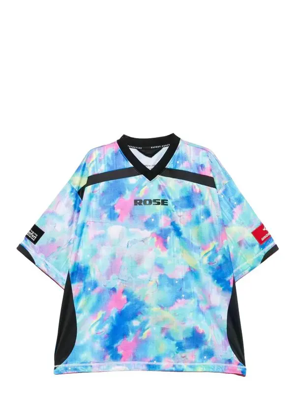 Martine Rose Watercolour-print V-neck T-shirt - Blue