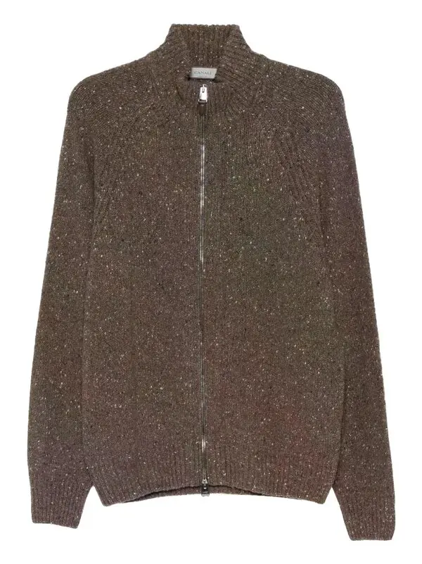 Canali Zip-front Speckled Cardigan - Brown