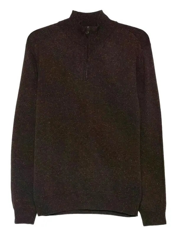 Canali Speckled Wool Half-zip Sweater - Brown