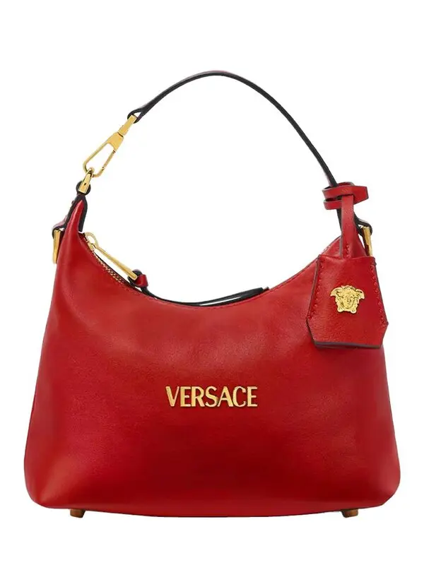 Versace Leather Shoulder Bag With Logo Plaque - Red
