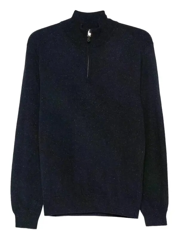 Canali Speckled Half-zip Sweater - Blue