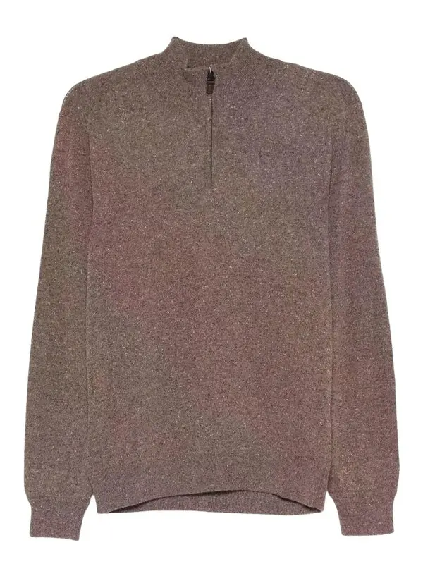 Canali Half-zip Wool Sweater - Brown