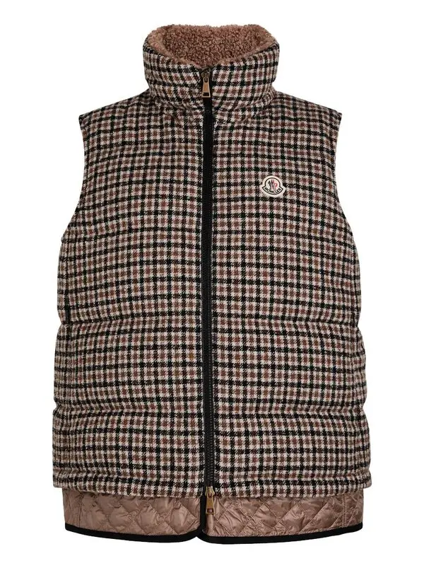 Moncler Houndstooth Quilted Wool-blend Gilet - Grey
