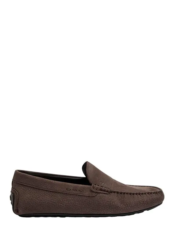 BOSS Pebbled Nubuck Loafers - Dark Brown