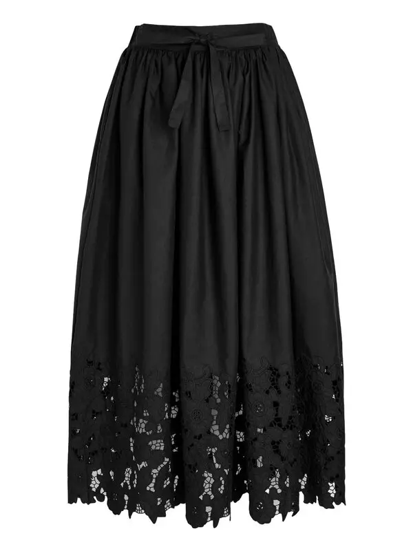 SISTER JANE Lace-trimmed Woven Midi Skirt - Black