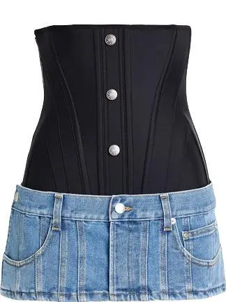 MUGLER Bodysuit With Denim Detail - Black