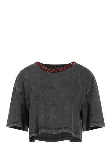 Sandro T-shirt In Cotton With Appliqués And Crystals - Grey