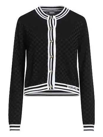 Versace Cardigan In Cotton Blend With Embroidered Logo - Black