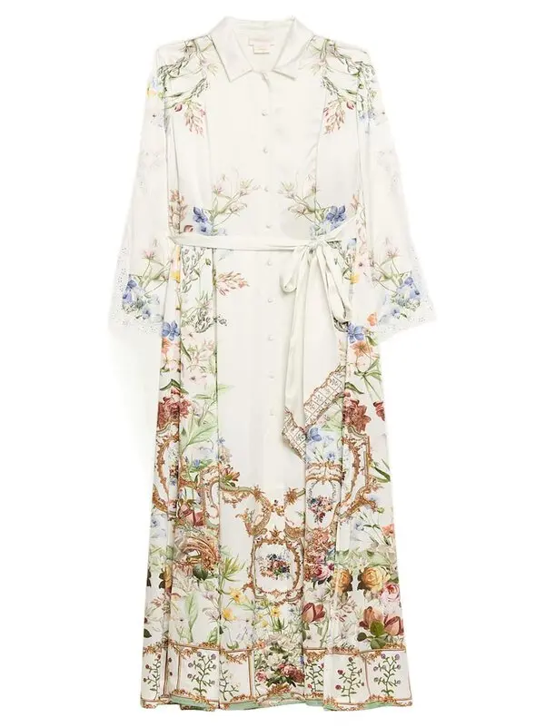 Camilla Printed Silk Shirtdress With Lace Trim - Multi