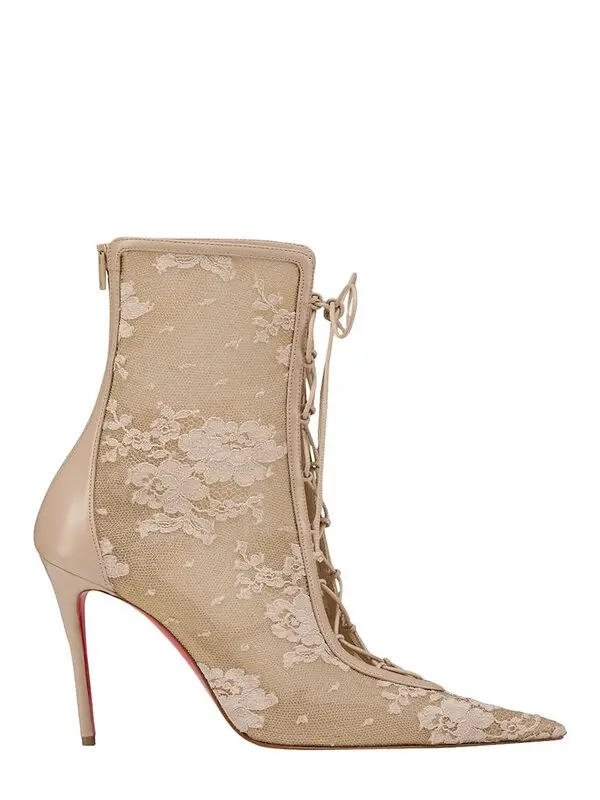 CHRISTIAN LOUBOUTIN 100mm Km Lace Booties - Pearl