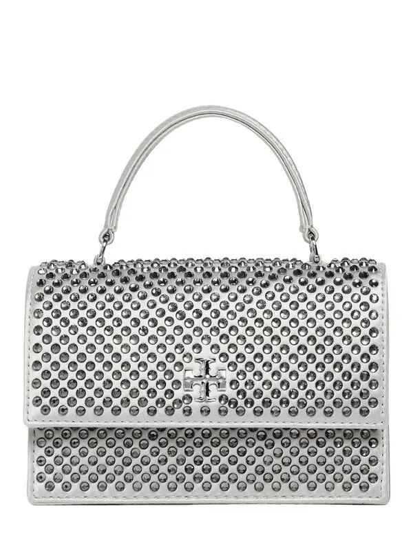 Tory Burch Kira Satin Embellished Mini Top Handle Bag - Light Titanium