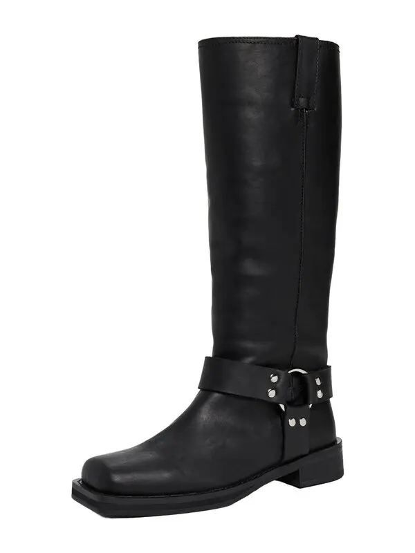 TONY BIANCO Leather Biker Boots - Black Wax