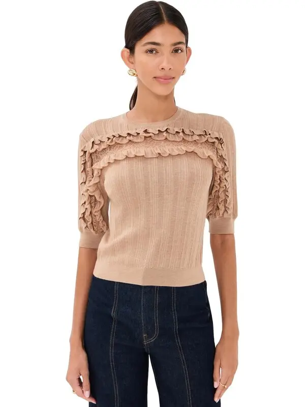 Ulla Johnson Salima Short Sleeve Knit - Camel Melange