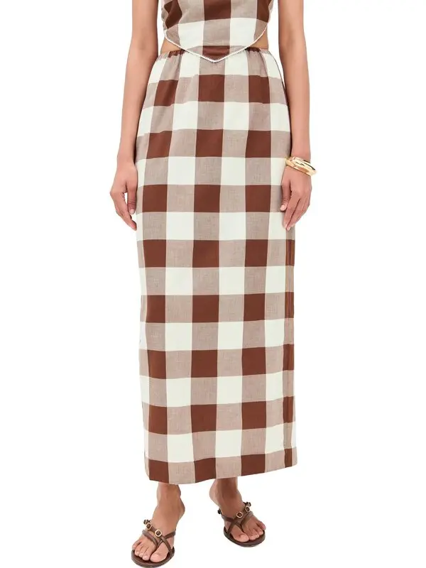 Posse Midi Checkered Skirt - Mocha Gingham