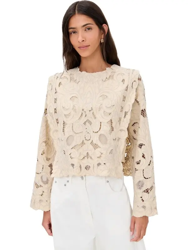 Sea Ceci Embroidery Long Sleeve Top - Cream