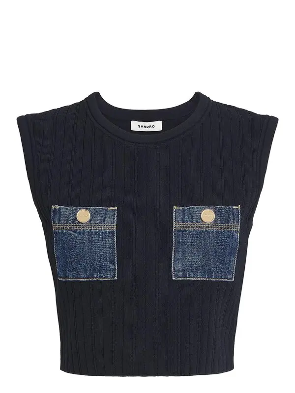 Sandro Knit Cropped Top - Blue