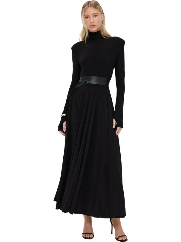 Norma Kamali Shoulder Pad Turtle Flared Maxi Dress - Black
