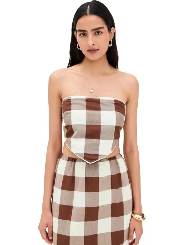 Posse Callie Tie Top - Mocha Gingham