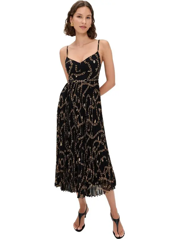 Zimmermann Sunray Pleated Picnic Midi Dress - Black Charms