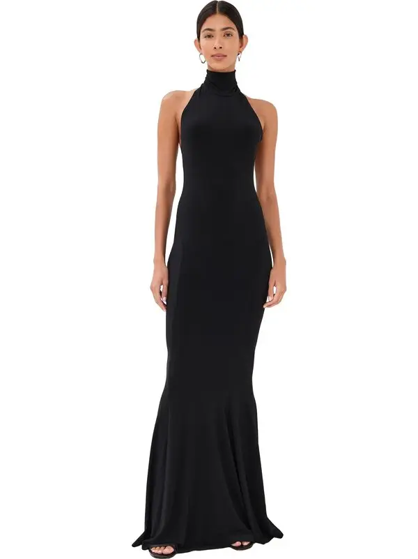 Norma Kamali Halter Fishtail Gown - Black