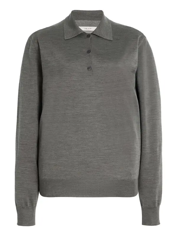 THE ROW Lilienne Silk Knit Polo Top - Grey