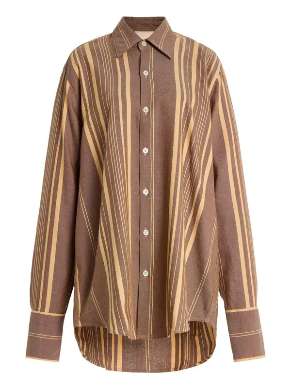 MARRAKSHI LIFE Striped Cotton Shirt With French Cuffs - Brown