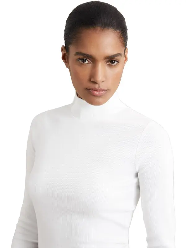 REISS Polly Stretch-cotton Funnel-neck Top - White