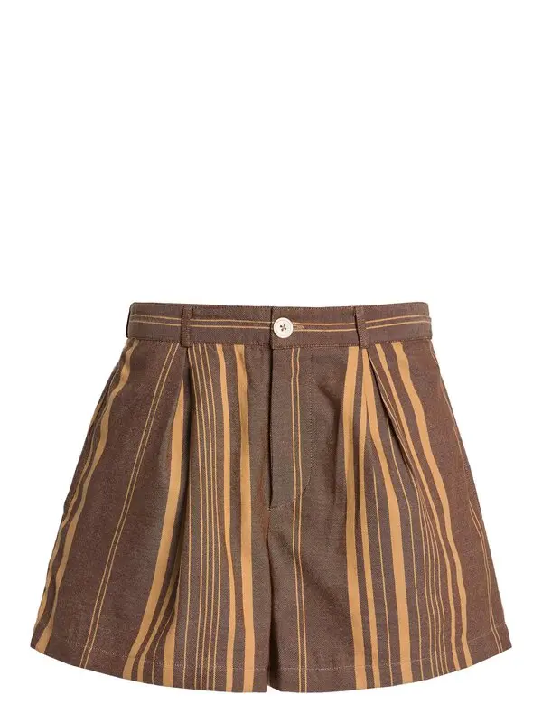 MARRAKSHI LIFE Striped High-rise Shorts - Brown