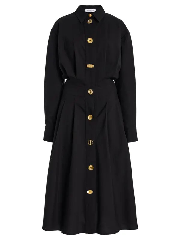 Françoise Olivia Pleated Wool Shirt Dress - Black