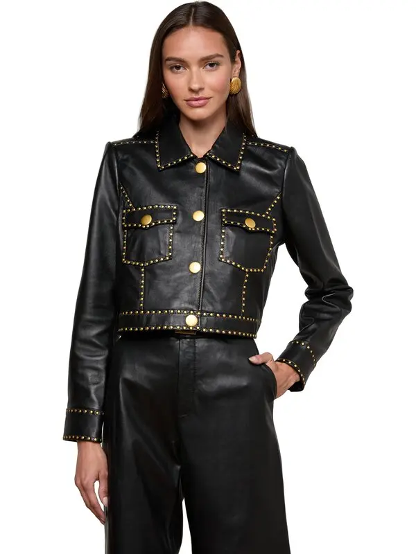 L'Agence Winsome Studded Leather Jacket - Black