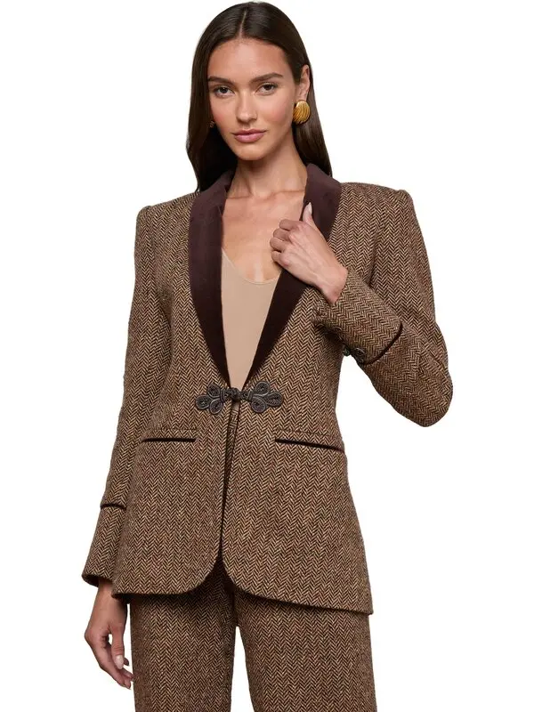 L'Agence Gable Herringbone Blazer - Brown Herringbone