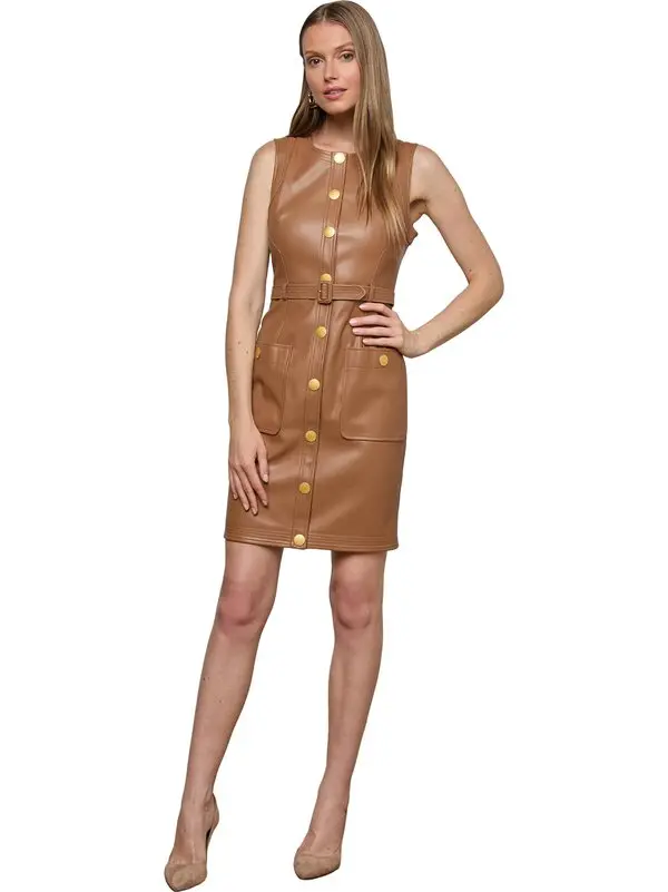 L'Agence Ronin Vegan Leather Dress - Soft Cognac
