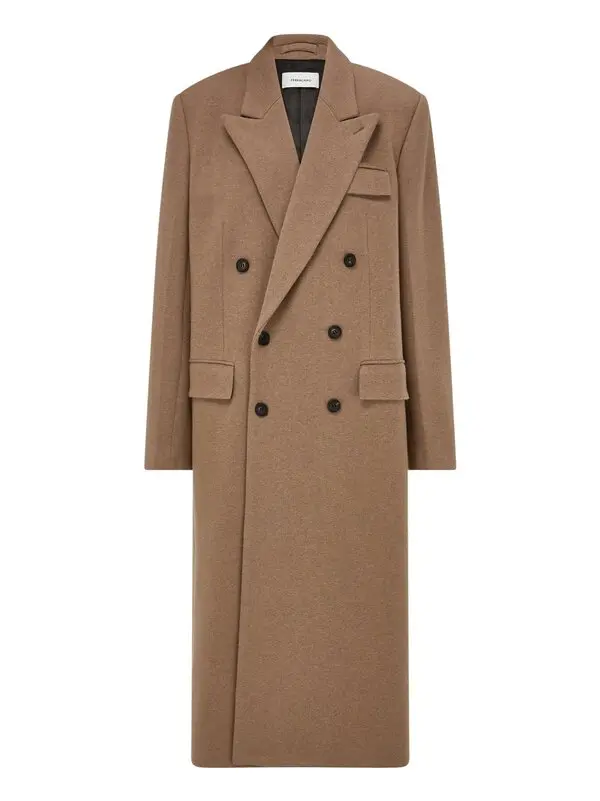 FERRAGAMO Double-breasted Virgin Wool Coat - Beige