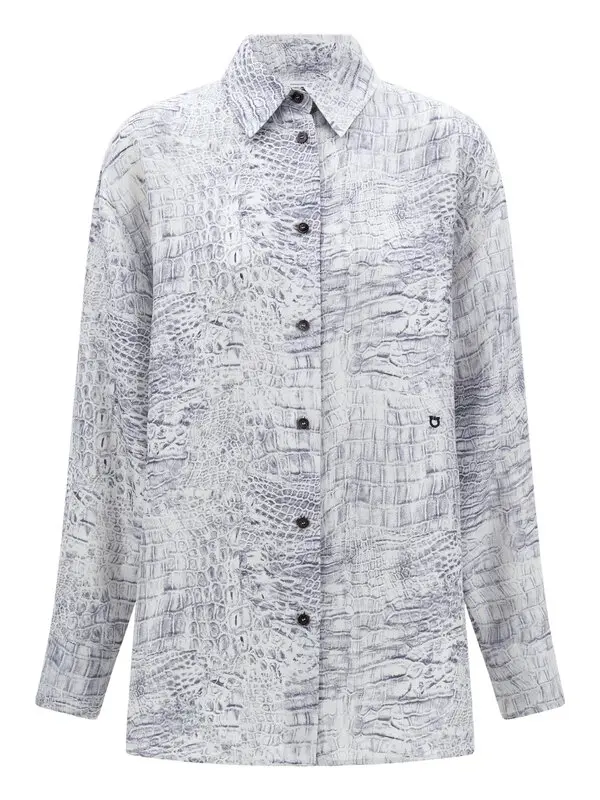 FERRAGAMO Georgette Shirt With Floral Print - Grey