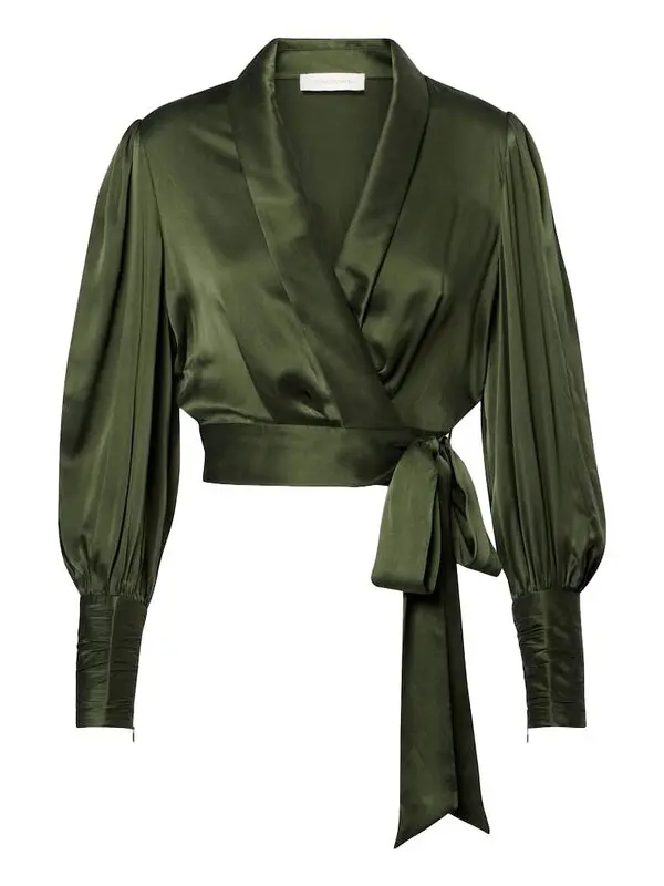 Zimmermann Silk Satin Wrap Top - Green