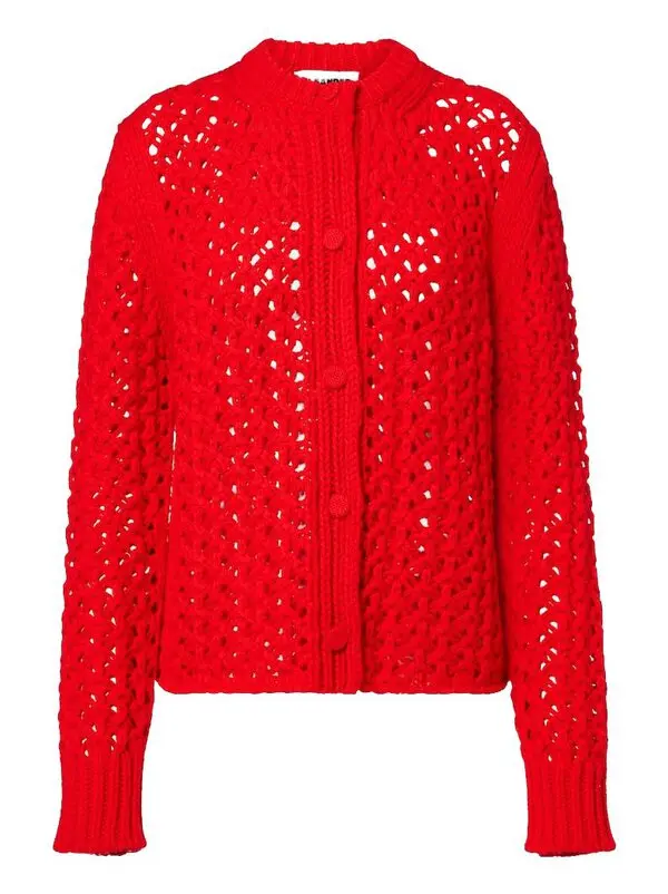 JIL SANDER Open-knit Wool Cardigan - Red