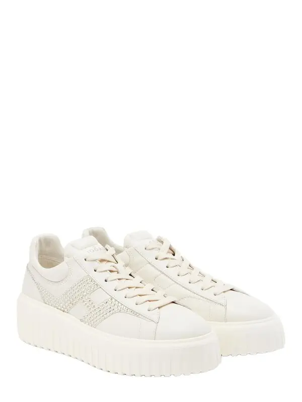 Hogan H-stripes Embellished Leather Sneakers - White
