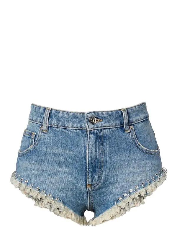 Blumarine Embellished Denim Shorts - Blue