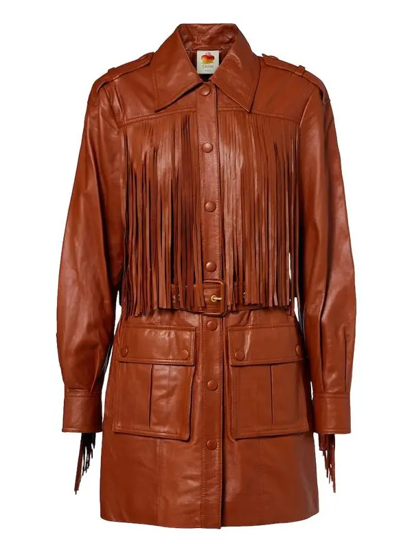 Farm Rio Fringed Leather Jacket - Brown