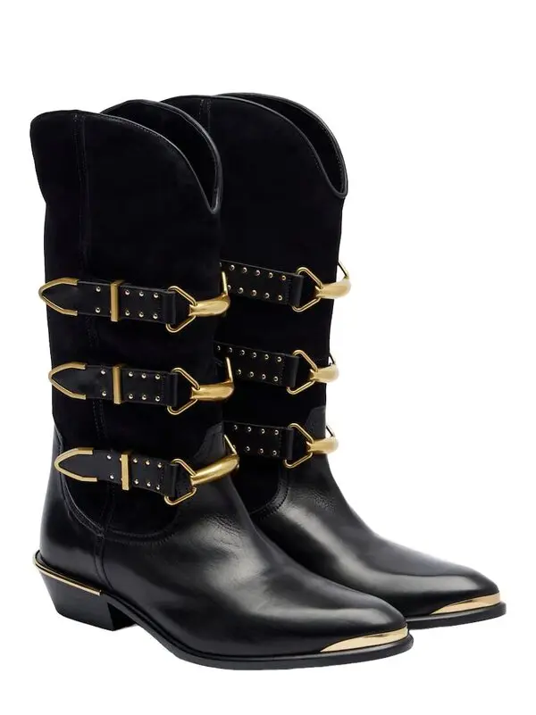 Isabel Marant Mexia Suede And Leather Cowboy Boots - Black
