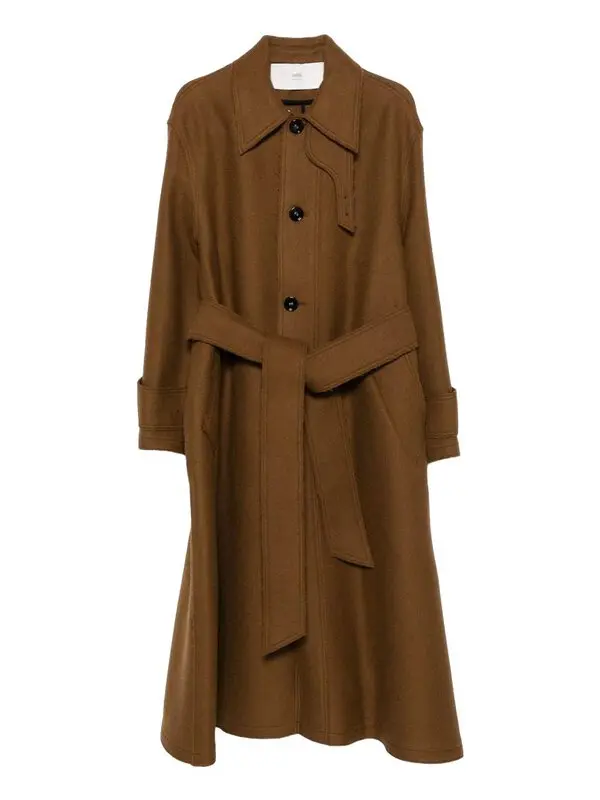 Ami Wool Coat With Belt - Brown