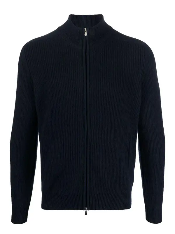 BARBA NAPOLI Ribbed Cashmere Zip-up Sweater - Blue