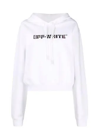 Off-White Geometric Logo Cropped Hoodie - White