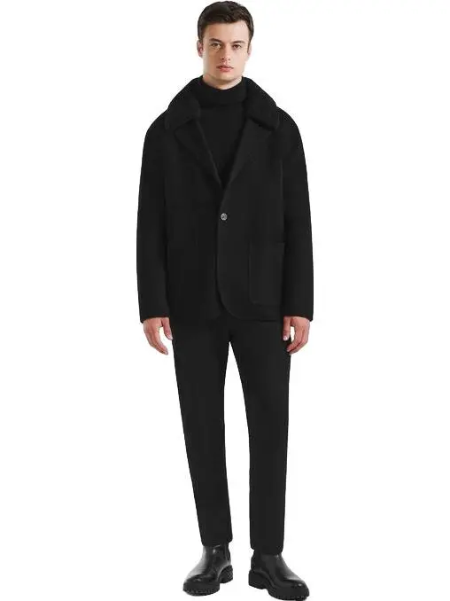 Rudsak Wool-blend Coat With Removable Faux Shearling Collar - Black