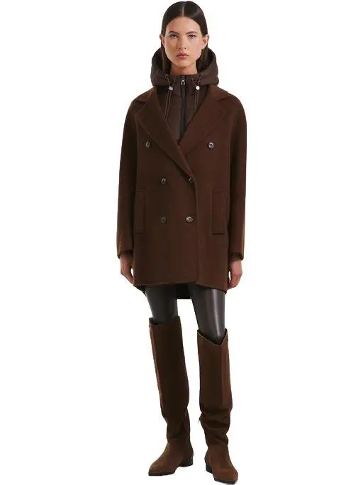 Rudsak Wool-silk-yak Blend Coat With Down Vest - Brown