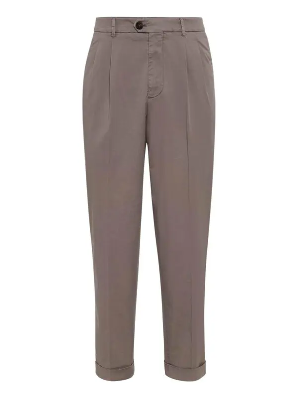 Brunello Cucinelli Pima Cotton Straight Tailored Trousers - Brown